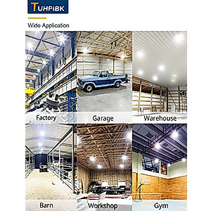 TUHPIBK Super Bright UFO LED High Bay Light 100W, 15000LM High Bay LED Lighting, 5000K Commercial Lights, UL US Plug 5' Cable, Alternative to 400W MH/HPS for Warehouse Shop Garage Barn Factory, IP65