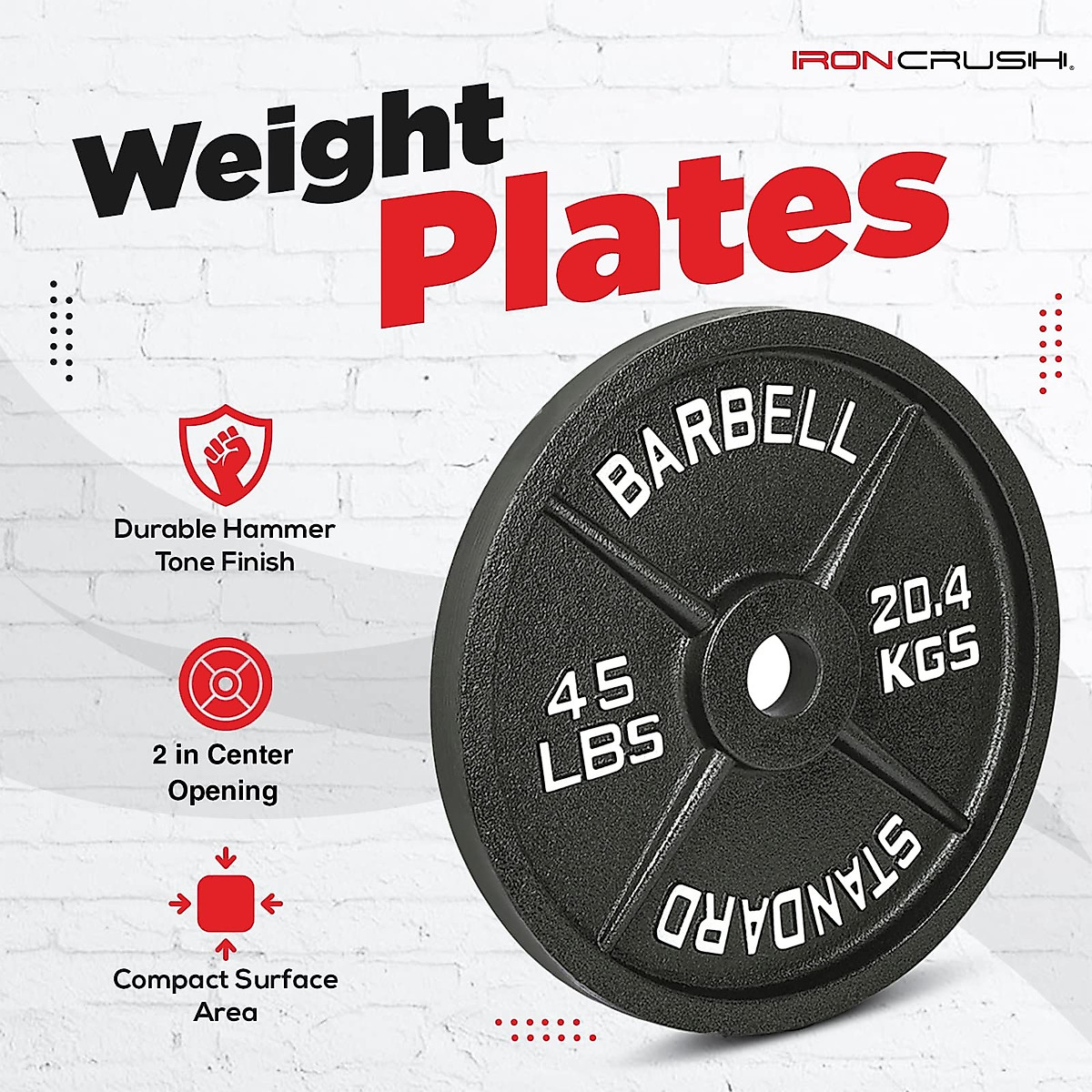 Cast Iron Olympic Weight Plates – Free Weights with 2-inch Hole & Anti-Rust Hammertone Finish - Ideal for Strength Training, Crossfit Equipment & Home Gym Set – Sold in Pairs - 2.5LB–45LB