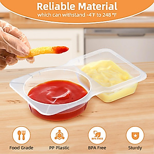 tiaotyu 20 Pack Leak-Proof Dual Compartment Containers with Lids, Disposable Sauce Cups for Dips, Condiments, Snacks, Salads – Ideal for Catering, Parties & Takeout
