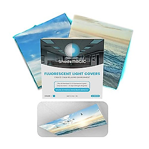 ShadeMAGIC Fluorescent Light Covers for Classroom Office -BEACH- Light Filter Pack of; Eliminate Harsh Glare That Causing Eyestrain and Head Strain. Office & Classroom Decorations. Light Diffusers (2)