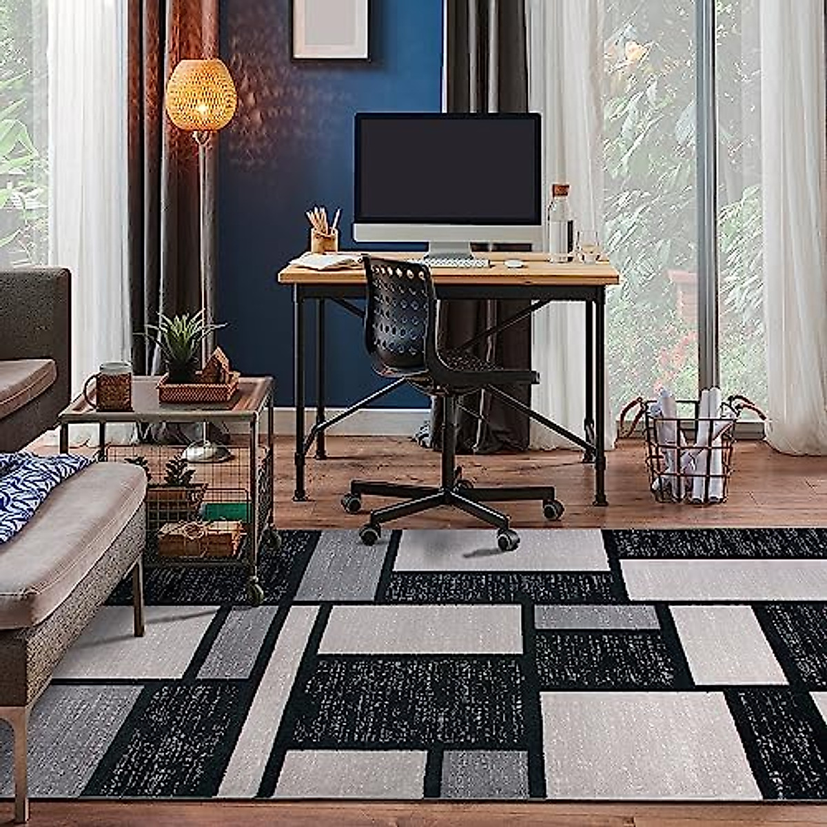 Rugshop Contemporary Modern Boxes Design Soft Area Rug 9' x 12' Gray