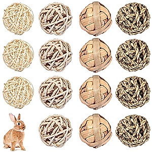 15 Pieces Small Animal Chew Ball Toy Rolling Activity Play Balls Bunny Treat Ball Grass Ball Pet Cage Accessories for Rabbits Guinea Pigs Chinchilla Teeth Grinding Gnawing Biting (Classic Style)