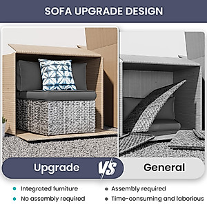 UDPATIO Patio Furniture Set with Fire Pit Table,Integrated Outdoor Sectional 11 Pieces Rattan Modular Curved Sofa Set with Propane Fire Pit,Wicker Side Table,6 Pillows,Fit for Backyard,Poolside(Grey)