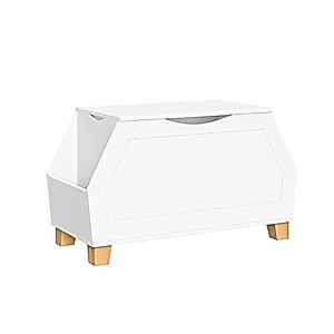 RiverRidge Kids Catch-All Collection Toy Box with Side Book Shelves Child-Safe Toy Storage Organizer With Childrens Bookshelf Side Slots For Kids Game And Book Storage - White