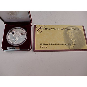 1993 Thomas Jefferson 250th Anniversary Silver Dollar Proof $1 Mint State US Mint