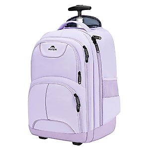 MATEIN Rolling Backpack for Women, 17 Inch Travel Laptop Backpacks with Wheels, Waterproof Large Roller Carry On Luggage Wheeled Backpack, Trolley Overnight Suitcase Business Computer Bag, Purple