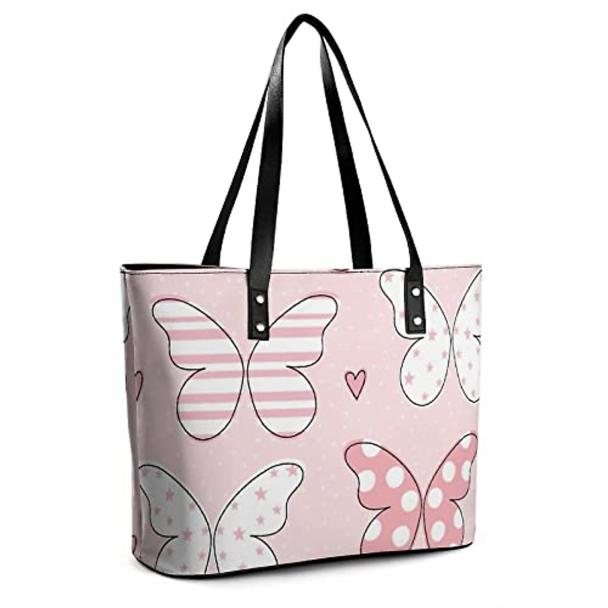 Womens Handbag Pink Butterfly Leather Tote Bag Top Handle Satchel Bags For Lady