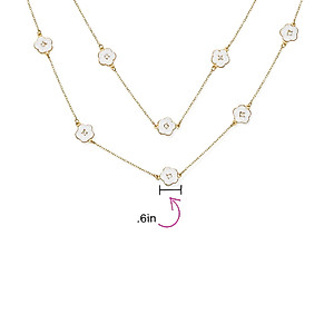 Bling Jewelry Fashion Cream Off White Enamel Flower Long Wrap Layer Gold Plated Crystal Accent Station Chain Wrap Layer Clover Necklace For Women 36 Inch