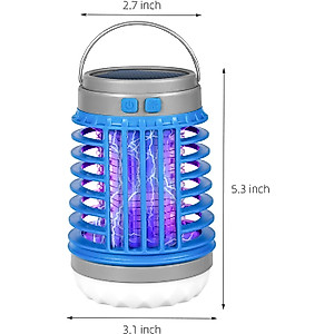 Solar Bug Zapper Outdoor Waterproof Mosquito Zapper for Patio Home Camping, 3 in 1 Cordless Mosquito Light Killer Portable Small Bug Zapper - Camping Light, Mosquito Killer, Flashlight - Blue, 2 PCS