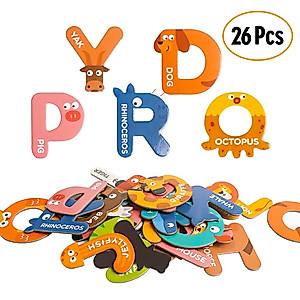 JCREN Jumbo Magnetic Letters Animals Alphabet Toys,Fridge Magnets Stick Large ABC Alphabet Uppercase Toy Set Preschool Learning Spelling Refrigerator Gift for 3 4 5 Year Old Toddler Kids Boys Girls