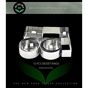 NewlineNY Stainless Steel Dessert Rings (12 Pcs) Round Square Rectangular Appetizers Molded Salads, Cakes Mousse Molding Layering Cake Cutter