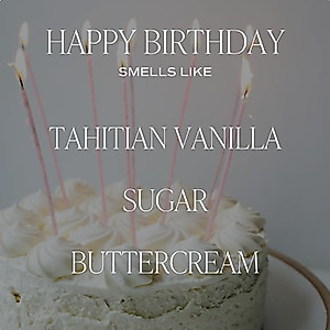 Sweet Water Decor, Happy Birthday in Gold Print, Vanilla, Sugar, and Buttered Rum Sweet Scented Soy Wax Candle for Home | 9oz Clear Jar, 40 Hour Burn Time, Made in the USA