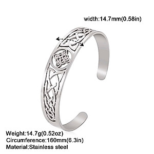 Witch Knot Bracelet for Women Men Viking Celtic Knot Bracelets Cuff Bangle Stainless Steel Witchcraft Geometric Adjustable Open Bangle Protection Amulet Witches Knot Jewelry (Witches Knot/Silver)