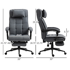 Vinsetto Executive Linen-Feel Fabric Office Chair High Back Swivel Task Chair with Adjustable Height Upholstered Retractable Footrest, Headrest and Padded Armrest, Dark Grey