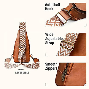 Hi-QTool Women Chest Bag Sling Bag Small Crossbody Daypack Guitar Strap Purse PU Leather Satchel Shoulder Bag for Travel