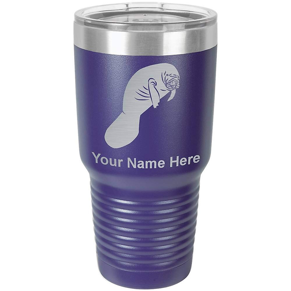 LaserGram 30oz Vacuum Insulated Tumbler Mug, Manatee, Personalized Engraving Included (Dark Purple)