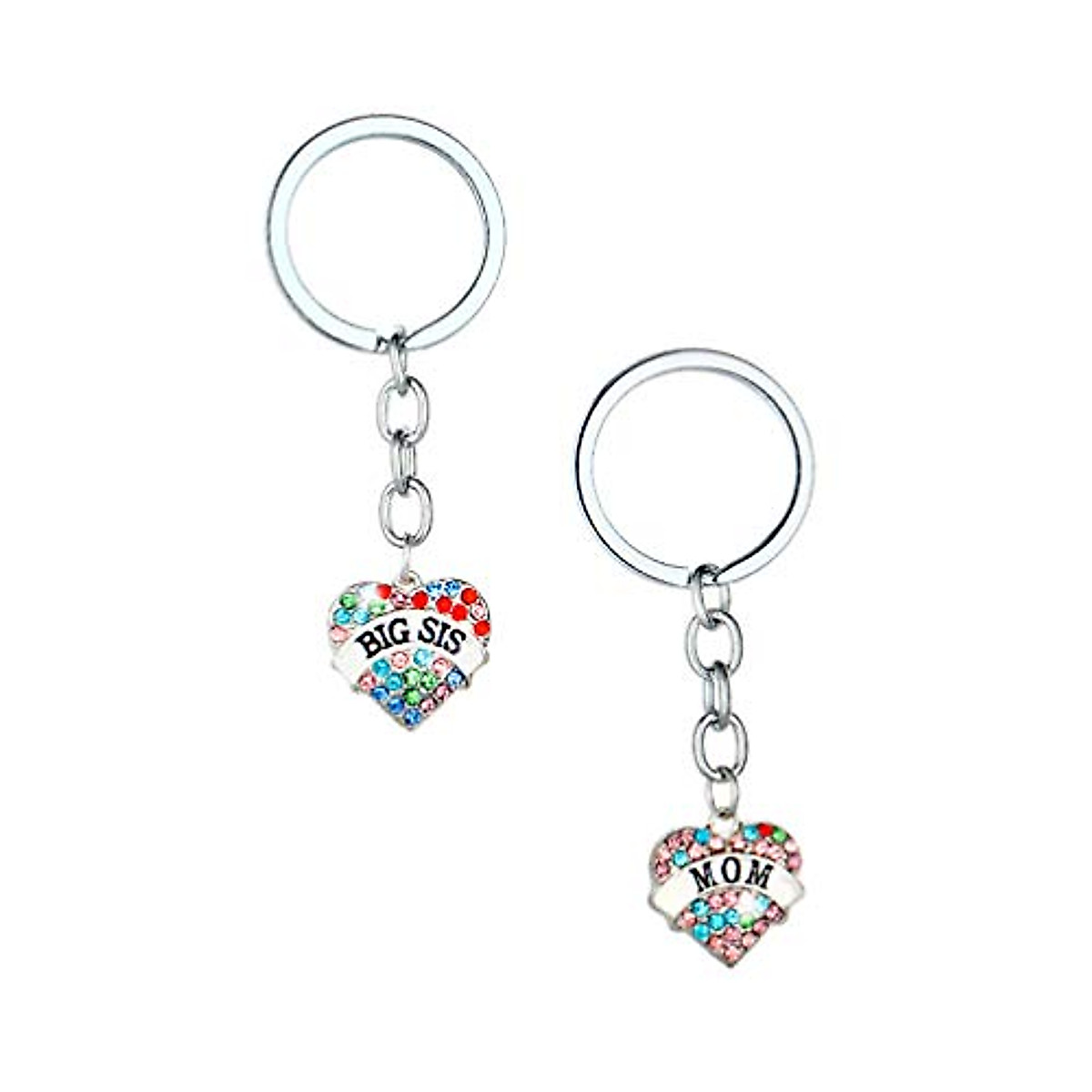 Amosfun 4pcs Mom Big Middle Little Sis Keychain Alloy Heart Shaped Crystal Family Key Rings Bag Hanging Ornament Gift for Mother Daughter Sister