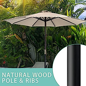 SUNNYARD 9Ft Wooden Market Patio Umbrella Outdoor Garden Yard Umbrella with Pulley Lift for Beach Deck, Taupe