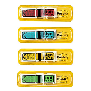 Post-it Message "Sign Here" Flags, 30/Dispenser, 4 Dispensers/Pack, .47 in Wide, Assorted Colors (684-SH)