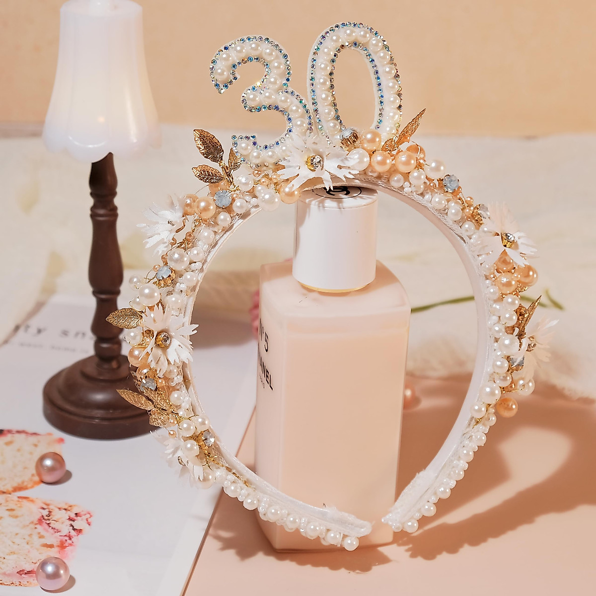 PartyforU 30th Birthday Headband - Handmade 30th Birthday Hairdband with Flowers for Women Fabulous Party Happy Birthday Gift Photo Shoot