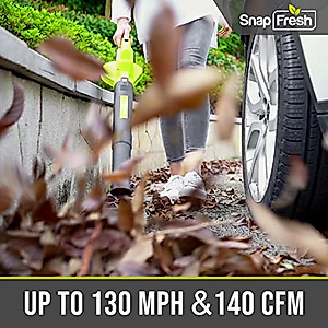SnapFresh Leaf Blower - 20V Cordless Leaf Blower with 2.0Ah Battery & Charger, 130 MPH 140CFM Electric Leaf Blower for Lawn Care, Battery Powered Lightweight Leaf Blower for Yard Patio (Green)