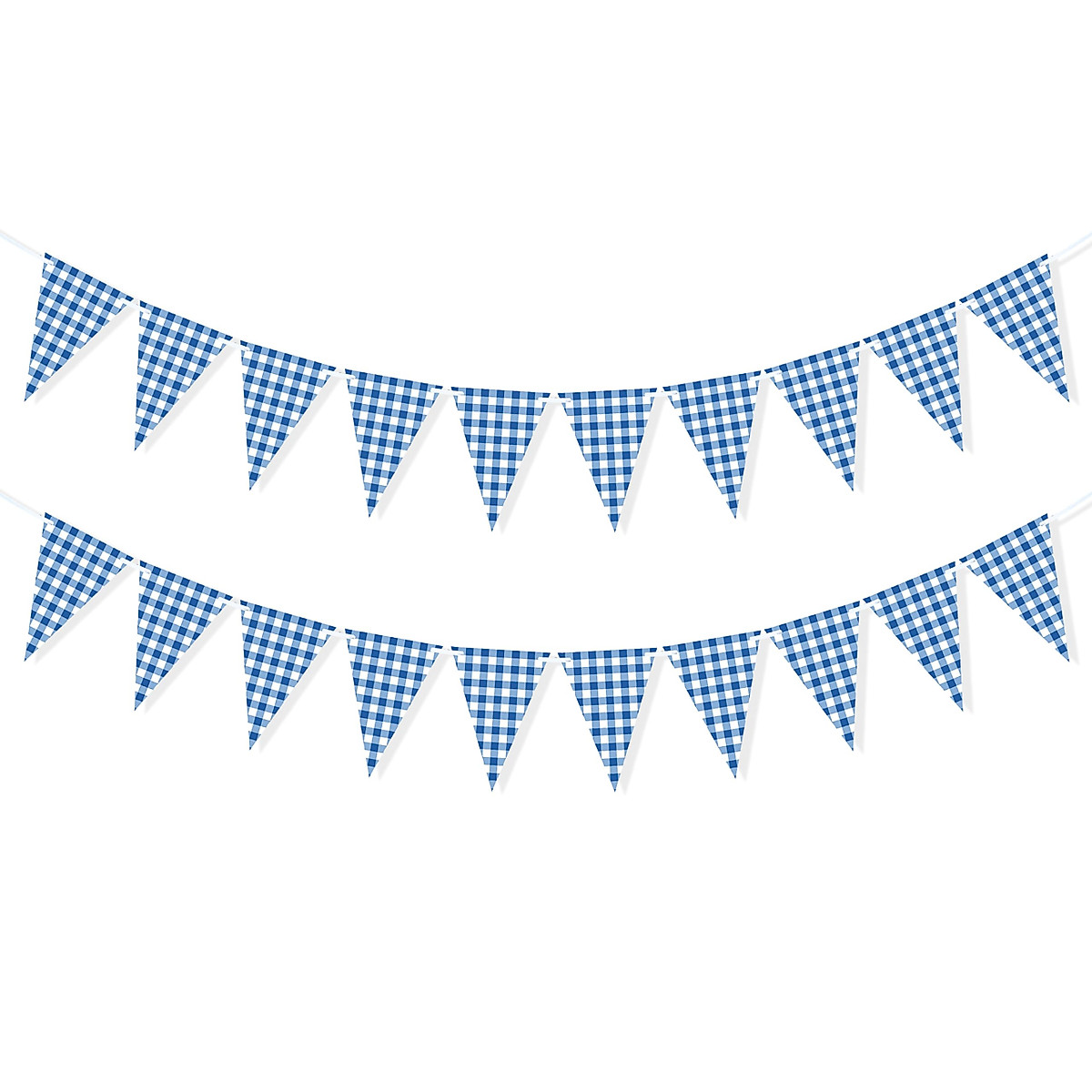 VILIFEVER 2 Pieces Blue Checkered Flags Banner, Double Sided Blue and White Gingham Bunting Garland for Summer BBQ Picnic Wedding Baby Shower Birthday Party Decorations Supplies