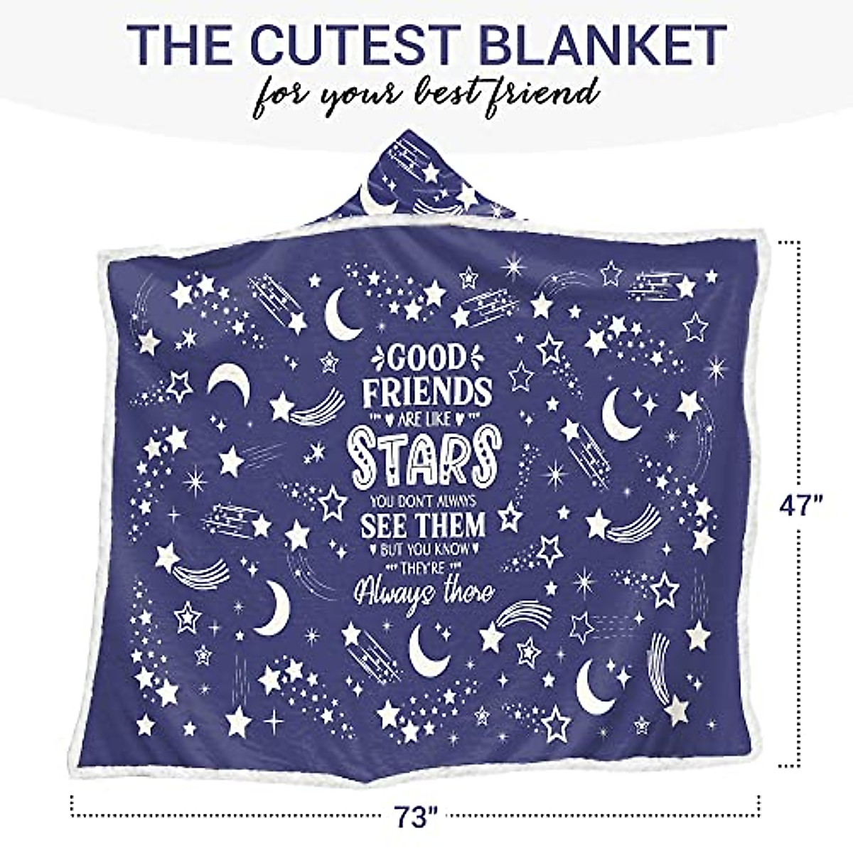 Friendship Gifts for Women Friends - Spring Summer Soft Blanket Hoodie - Mother 's Day Gifts for Friends Female - Best Friend Birthday Gifts for Women - Friends Stars Fleece Hooded Blanket