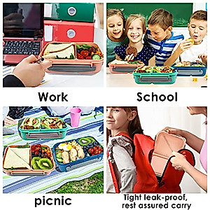 Cerlaza Bento Lunch Box Containers for Adults, Leak Proof Meal Prep Containers with 2 Compartments Dividers and Spoon, BPA-Free and Food-Safe Materials - Pink