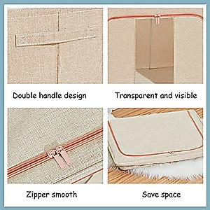 selfrieden Clothes Storage Bins, 66L [4 Pack ] Foldable Oxford Cloth Steel Frame Organizers Bag with Large Clear Window & Reinforced Handles Carry Handles for Clothing, Comforter, Blanket Storage Bedding (66L, Beige)