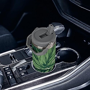 WITHSBKK 30oz Car Cup Green Foliage Botanical Printed with Portable, Stainless Steel Travel Mug, Vacuum Insulated Tumbler And Straw, Leakproof for Car & Outdoor, UV Printed Design