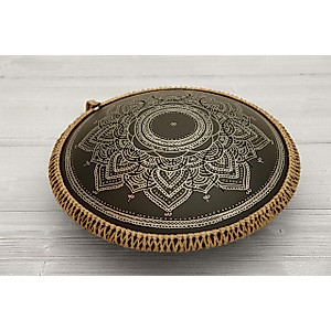 GUDA DRUM Freezbee Black with Ice Flower design, FREE Rope Decoration and Travel Bag