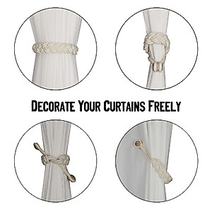 BEL AVENIR Curtain Tiebacks Magnetic Woven Curtain Holdback Drapery Tie-Back (Ivory Braid-1 Pack)