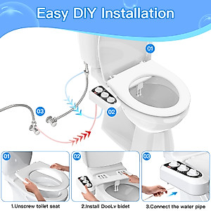 Bidet Attachment for Toilet Hot and Cold, Non-Electric Mechanical Bidet Bidet Toilet Attachment with Dual Nozzle, Rear &Feminine Wash, Fresh Water Sprayer with Adjustable Water Pressure