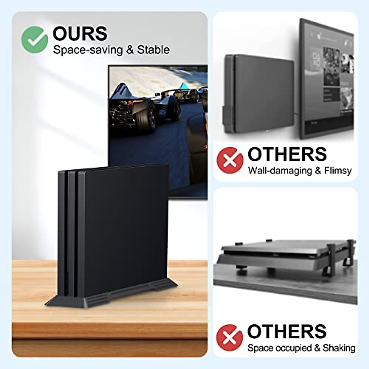 Younik Vertical Stand for PS-4 Pro, Built-in Cooling Vents and Non-Slip Feet Steady Base Mount for PS-4 Pro, Black