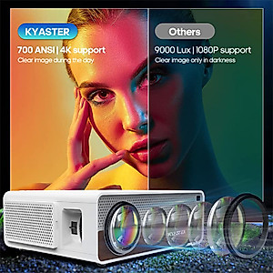 KYASTER Native 1080P Projector,700 ANSI Lumen 4K Supported,4P/4D Keystone Correction,Android 9.0 OS with Build in App Store,5G WiFi Wireless Screencast for iPhone,10W Speakers,Bluetooth 5.1