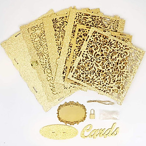 OurWarm Gold Wedding Card Box for Wedding Reception, Glittery Wooden Card Boxes with Lock, Gift Card Box Money Holder for Reception Anniversary Shower Rustic Wedding Decorations Birthday Graduation