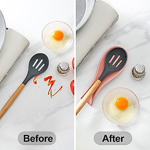 Hasense Spoon Rest for Stove Top, Large Ceramic Spoon Holder for Kitchen Counter, Cooking Utensil Rest for Spatula Ladle Spoon and Tong, Kitchen Spoon Rest for Home and Coffee Bar Accessories, Pink