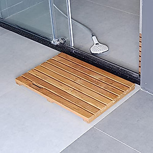 Natural Wooden Shower Mat,Bamboo Bath Mat,Teak Shower Mat,Non Slip Indoor Or Outdoor Shower Mat,Waterproof Mat for Spa, Sauna, Kitchen Or Camp Shower,Customizable,60x80cm/24x31in