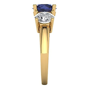 Clara Pucci 3.25 ct Round Cut 3 stone Genuine Simulated Blue Sapphire Engagement Promise Anniversary Bridal Ring 18K Yellow Gold 4.5