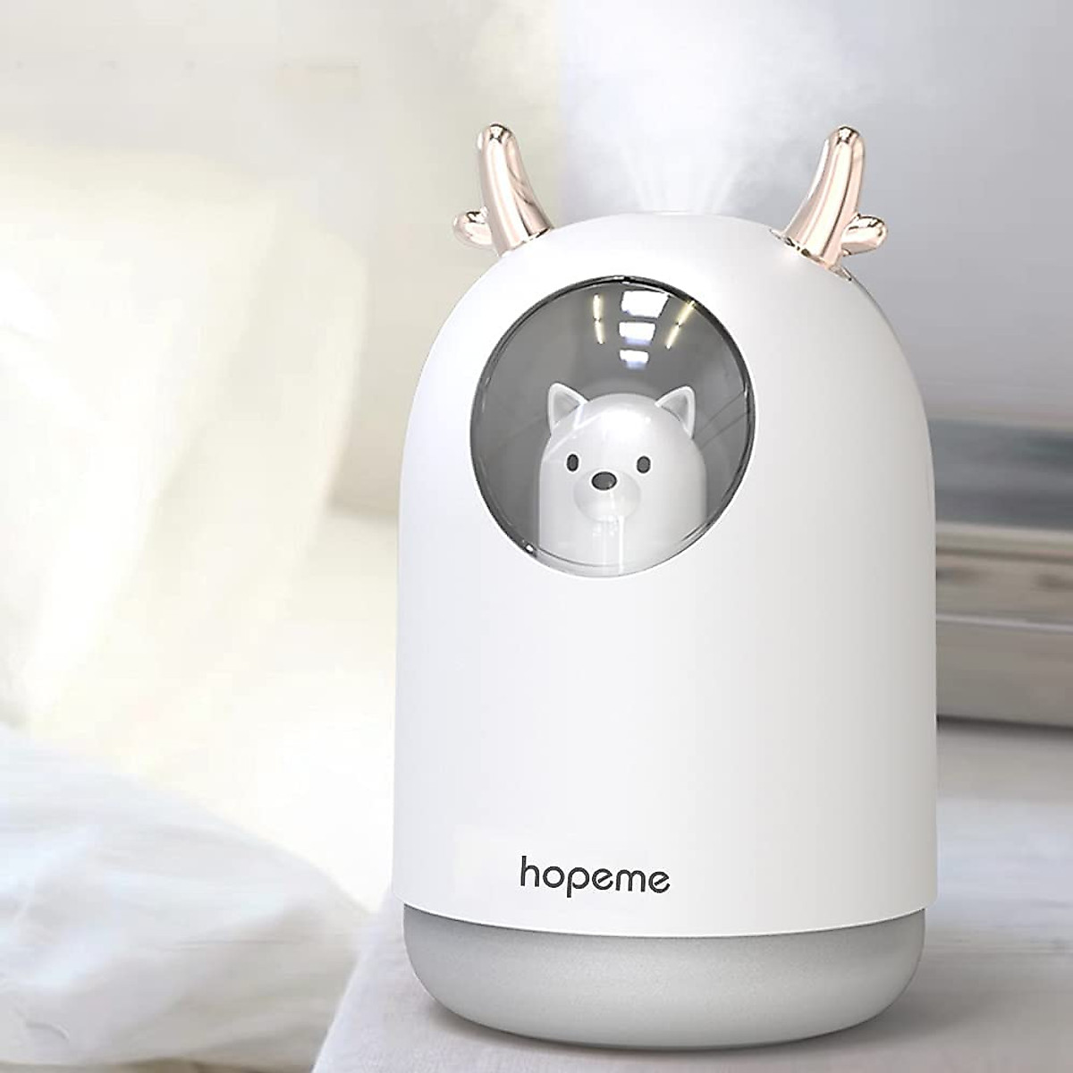 HOPEME Cool Mist USB Humidifier with Adjustable Mist Mode, 300ml Water Tank Lasts Up to 10 Hours, 7 Color LED Lights Changing, Waterless Auto Shut-off for Bedroom, Home, Office (White)…