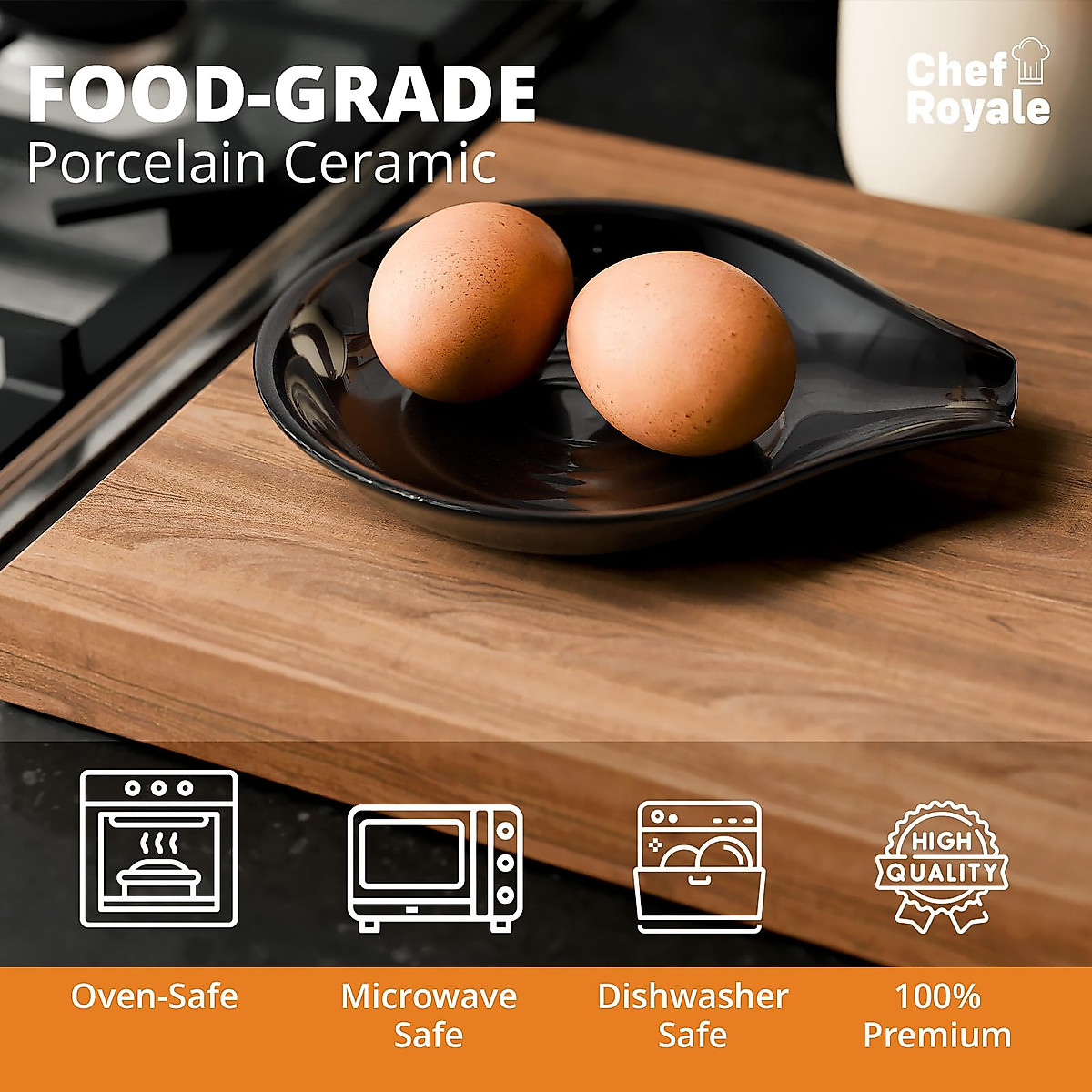 Ceramic Spoon Rest - 5 Inch Black Spoon Holder for Kitchen Counter - Perfect for Spoons, Ladles, Tongs, Spatulas, and Utensils