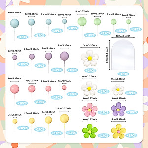 46 PCS Boho Cake Topper Groovy Cake Topper Mini Balls Acrylic Cake Topper Retro Hippie Daisy Flower Cake Topper for Cake Decorating Boho Groovy Wedding Party Supplies (46 Pcs)