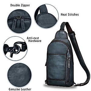 IVTG Genuine Leather Sling Bag for Men Crossbody Hiking Backpack Vintage Handmade Chest Shoulder Daypack (Gray)