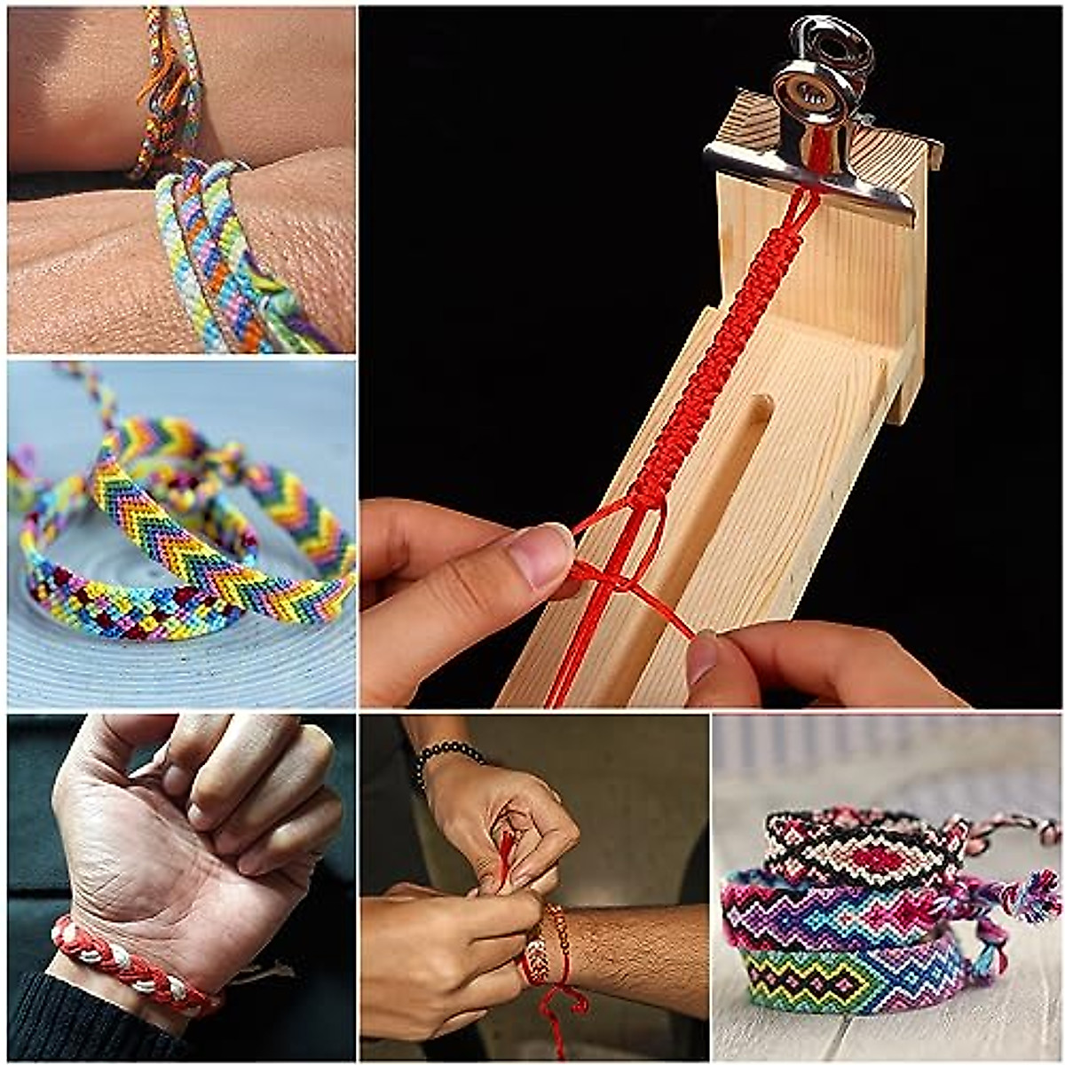YAMSLAM Wooden Jig Bracelet Maker Adjustable Bracelet Maker with 2 Clips Wood Bracelet Jig with 1 Roll 77 YD Braided Rope U Shape Clear Scale Bracelet Jig Kit for Bracelets Necklaces Car Hangings
