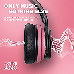 PurelySound E7 Active Noise Cancelling Headphones, Wireless Over Ear Bluetooth Headphones, 20H Playtime, Rich Deep Bass, Comfortable Memory Foam Ear Cups for Travel, Home Office -Pink