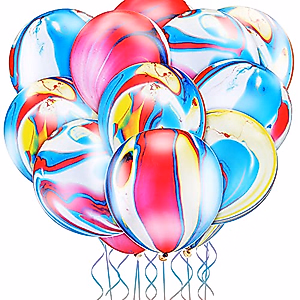 24 Pieces Tie Dye Agate Marble Balloons 10 Inches Tie Dye Swirl Latex Balloons for Theme Party Birthday Party Festival Wedding Baby Shower Decorations (Colorful)