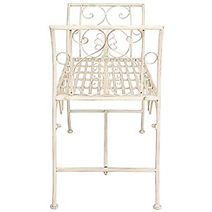 Safavieh PAT5016A Collection Arona Antique Wrought Iron 51" Outdoor Garden Bench, Distressed White