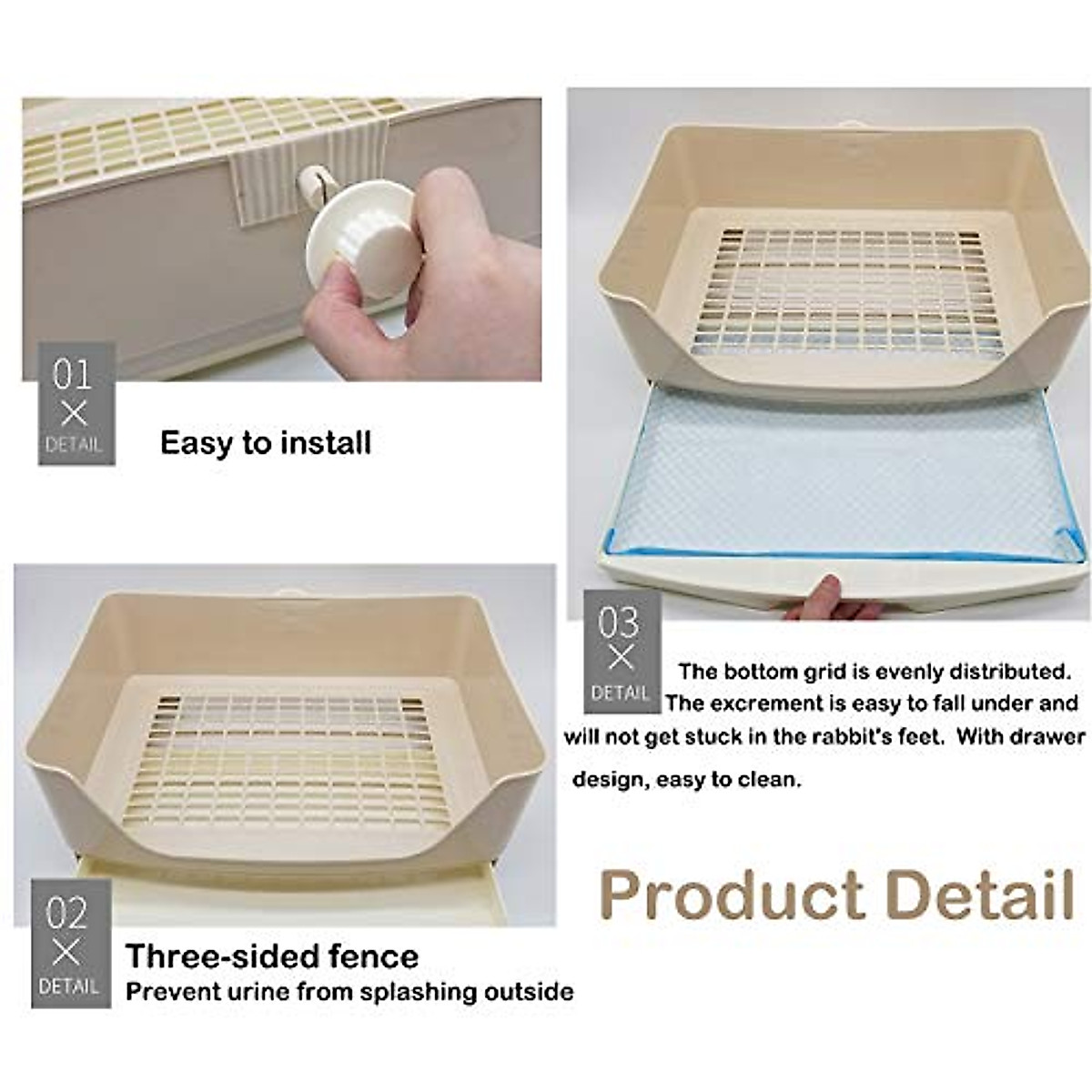 Linifar Extra Large Rabbit Litter Box, Pet Potty Corner Cage Toilet with Bonus Pads for Adult Bunny Guinea Pig Chinchilla Ferret