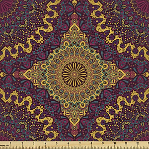 Ambesonne Moroccan Fabric by The Yard, Oriental Art Style Mandala Motifs Vintage Design Inspirations, Decorative Fabric for Upholstery and Home Accents, 1 Yard, Royal Blue