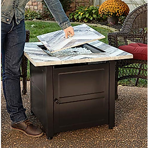 Endless Summer, The Duvall, 30" Square Outdoor Propane Fire Pit, Includes White Fire Glass, Table Insert, & Protective Cover